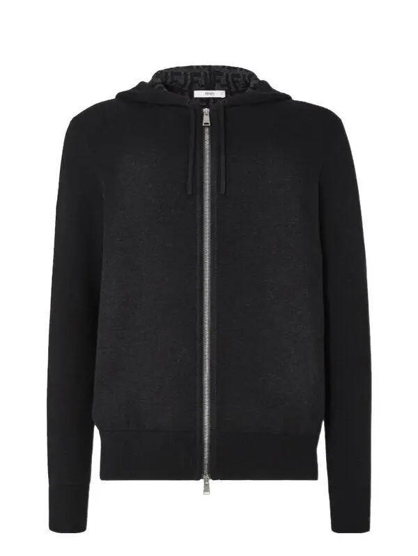 Fendi Zip-up Hooded Sweatshirt - Black
