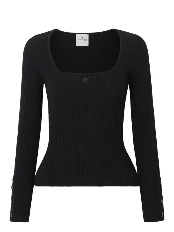 COURREGES Embroidered Ribbed-knit Top - No