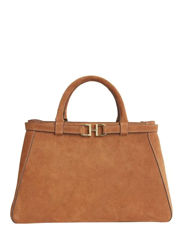 Harrods Medium Suede Grace Top-handle Bag - Neutral
