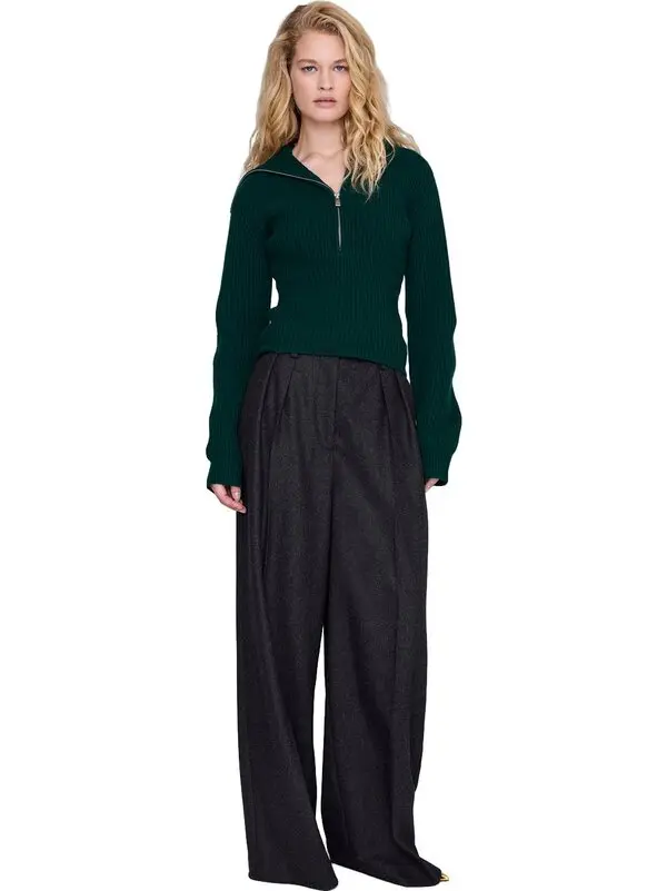 ANINE BING June Trucker Collar Sweater - Deep Emerald