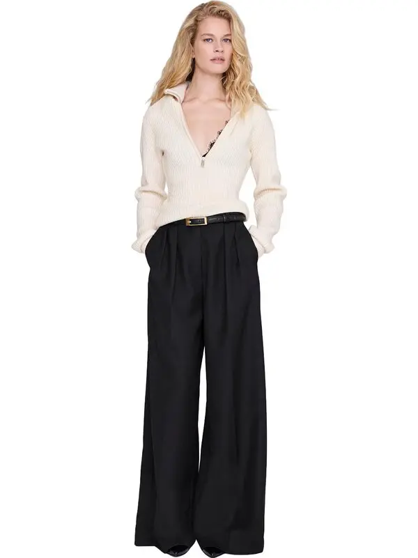 ANINE BING June Trucker Collar Sweater - Ecru