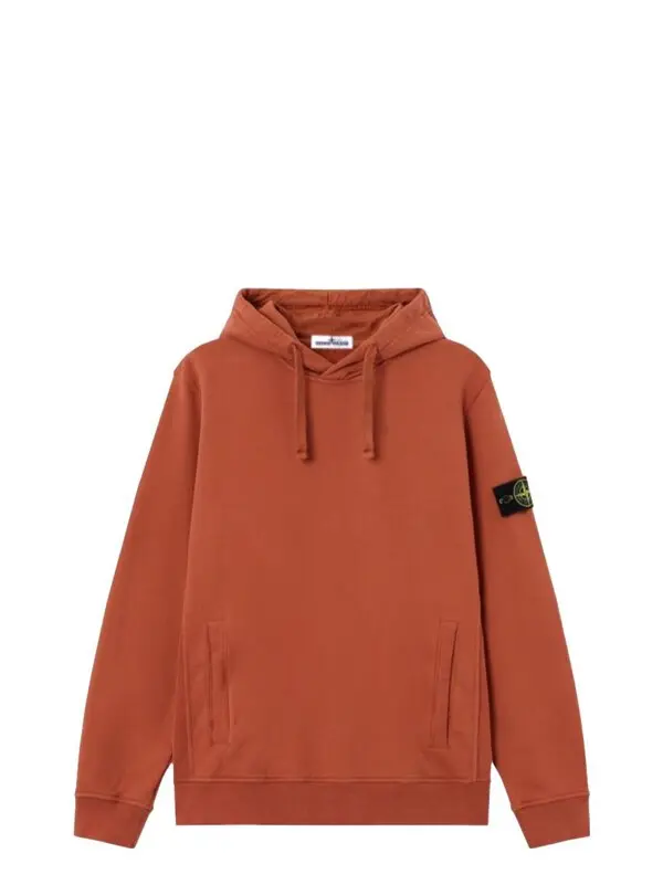 Stone Island Brushed Organic Cotton Hoodie - Brick Red