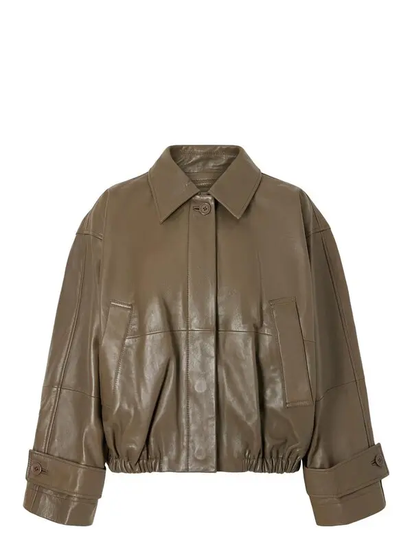 RÓHE Gathered Leather Jacket - Brown