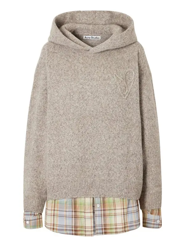 Acne Studios Layered Checked Poplin-trimmed Wool-blend Sweater - Beige