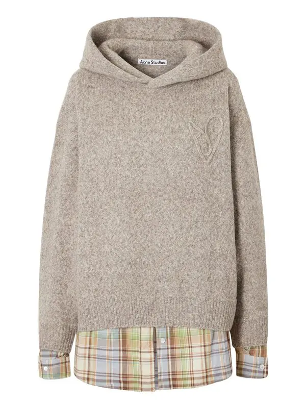 Acne Studios Layered Checked Poplin-trimmed Wool-blend Sweater - Neutrals