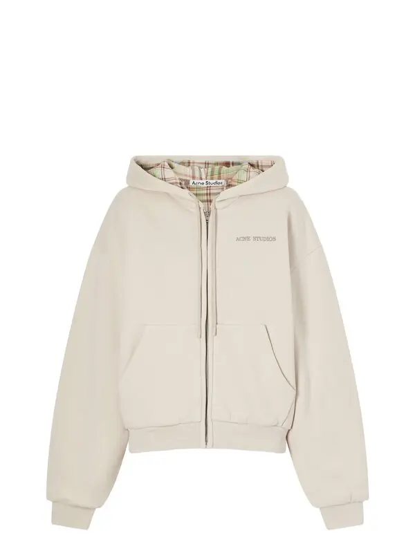 Acne Studios Embroidered Cotton-fleece Zip-up Hoodie - Beige