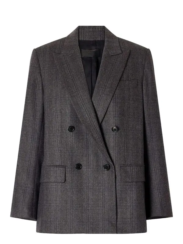 NILI LOTAN Leston Checked Wool-blend Blazer - Gray