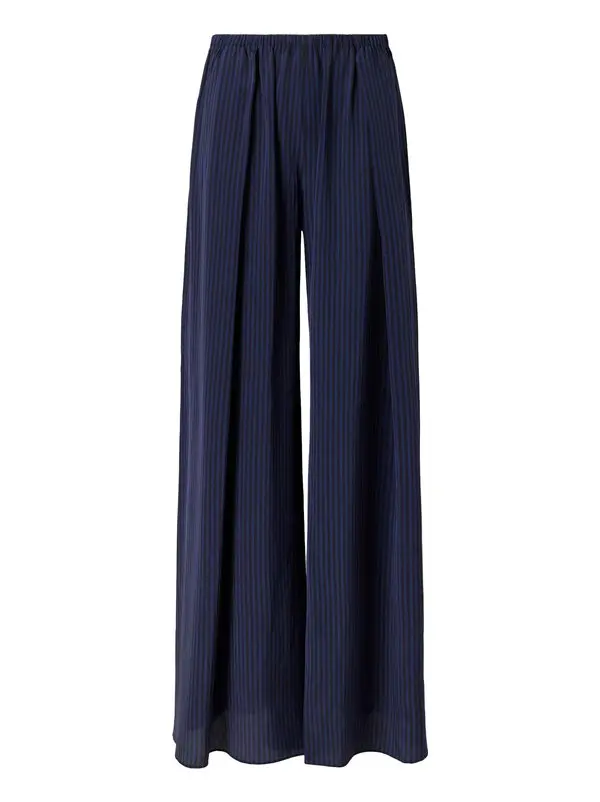 LA LIGNE Striped Silk-satin Wide-leg Pants - Navy