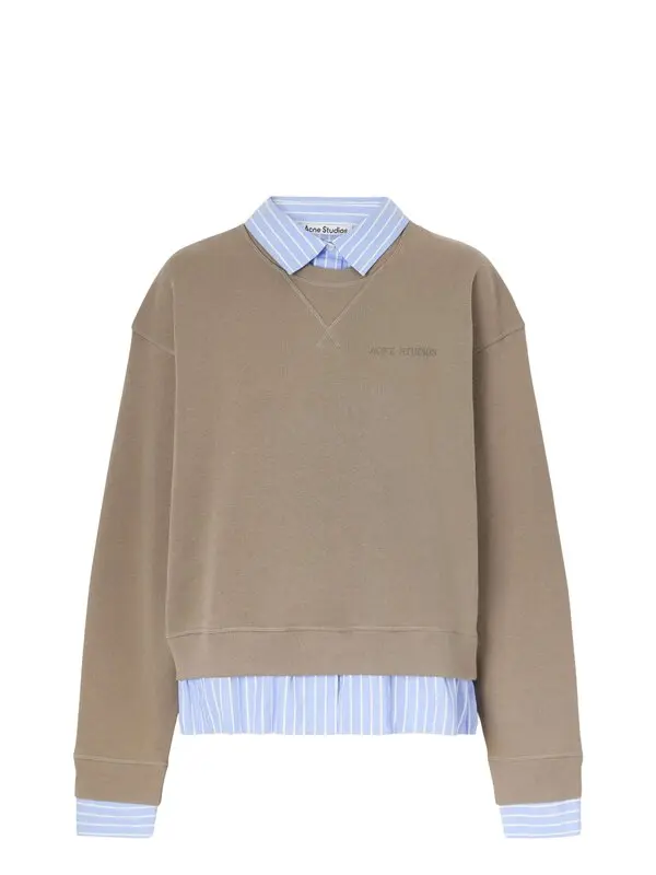 Acne Studios Layered Striped Poplin-trimmed Cotton-fleece Sweatshirt - Beige