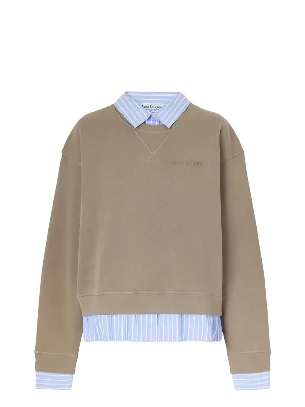 Acne Studios Layered Striped Poplin-trimmed Cotton-fleece Sweatshirt - Neutrals