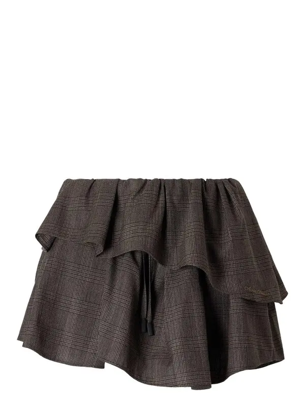 Acne Studios Checked Logo-embroidered Wool-blend Mini Skirt - Brown