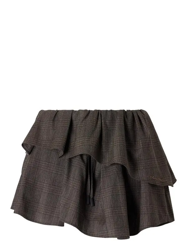 Acne Studios Checked Logo-embroidered Wool-blend Mini Skirt - Brown
