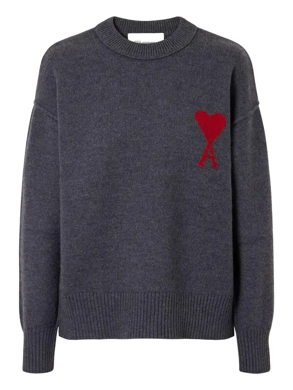 AMI Paris Adc Intarsia Wool Sweater - Dark Gray