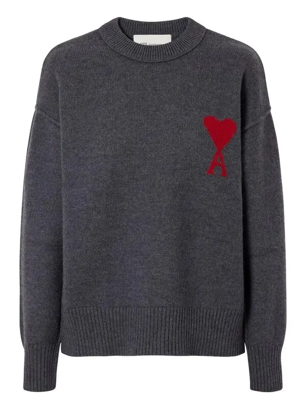 AMI Paris Adc Intarsia Wool Sweater - Gray
