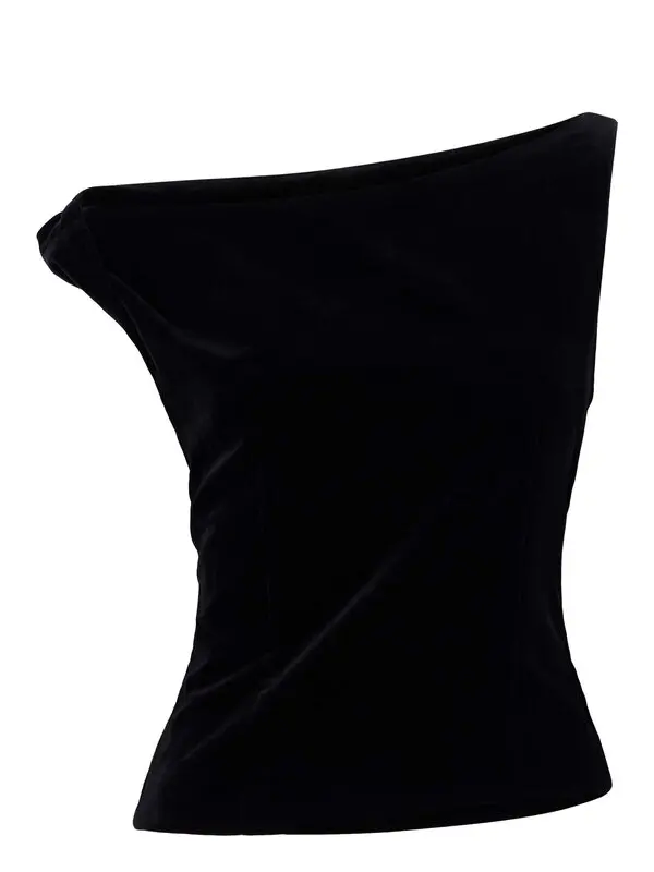 RÓHE Draped Cotton-velvet Top - Black