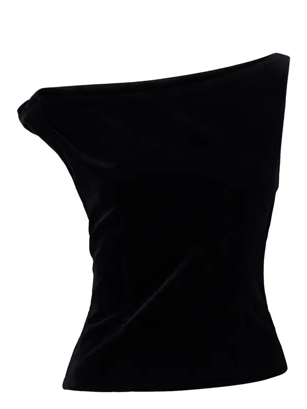 RÓHE Draped Cotton-velvet Top - Black