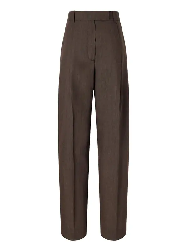 RÓHE Daria Pleated Virgin Wool Tapered Pants - Brown
