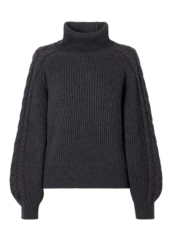 JOSEPH Alodina Ribbed Wool Turtleneck Sweater - Gray