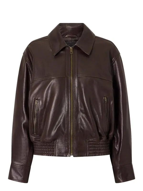 NILI LOTAN Aime Leather Bomber Jacket - Brown