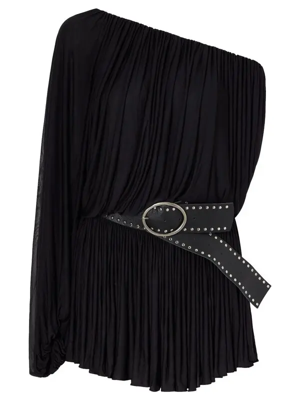Christopher Esber Bayamo Belted One-shoulder Mesh Mini Dress - Black