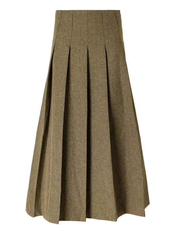 RÓHE Pleated Grain De Poudre Midi Skirt - Green