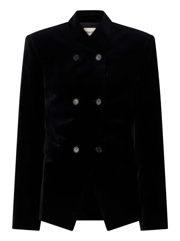 Khaite Rolo Velvet Cotton-blend Double-breasted Blazer - Black