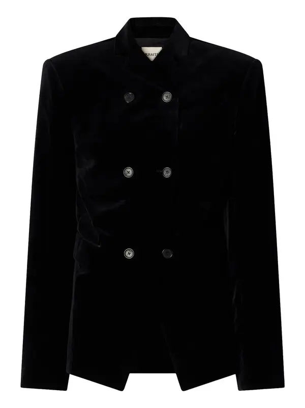 Khaite Rolo Velvet Cotton-blend Double-breasted Blazer - Black