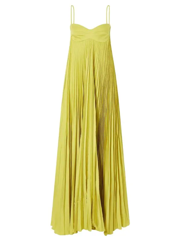 ANDRES OTALORA Para Ella Plissé Jersey Maxi Dress - Lime Green