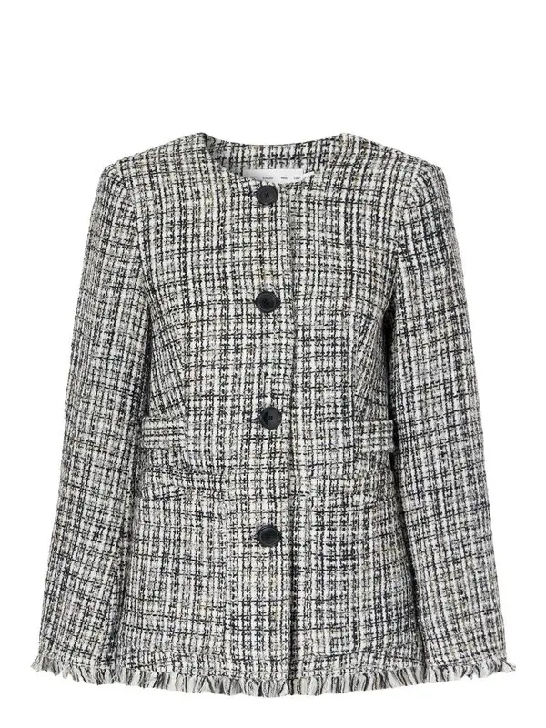 Proenza Schouler White Label Aurelia Fringed Checked Tweed Jacket - Gray