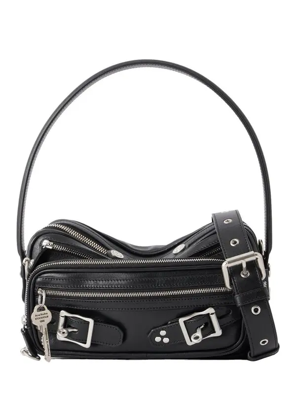 Acne Studios Camero Party Buckle-detailed Leather Shoulder Bag - Black