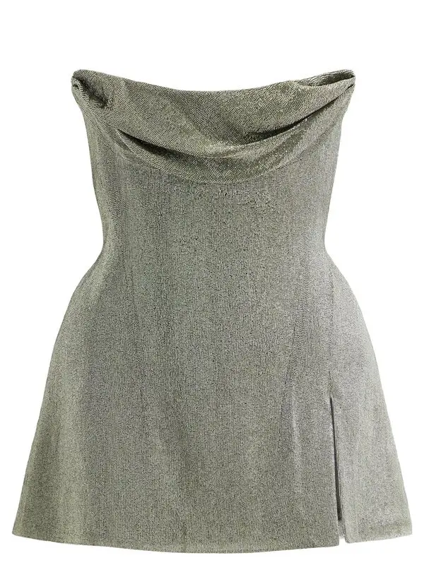 WIEDERHOEFT Ivy Strapless Bead-embellished Satin Mini Dress - Metallic