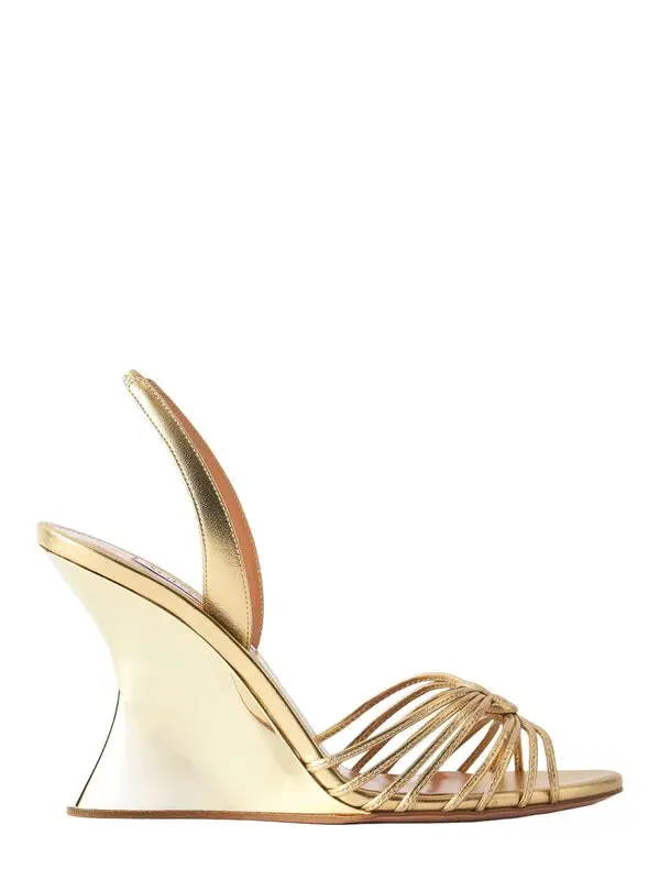 AQUAZZURA Serenity 95 Metallic Leather Wedge Sandals - Gold
