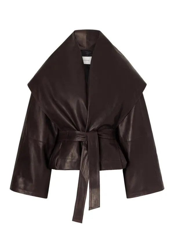 Magda Butrym Cropped Belted Leather Jacket - Brown