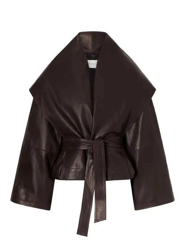 Magda Butrym Cropped Belted Leather Jacket - Dark Brown