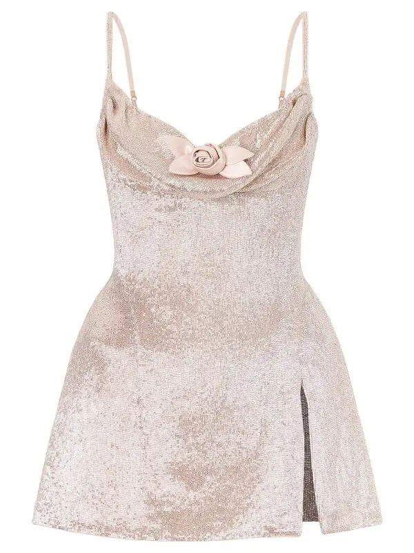 WIEDERHOEFT Maggi Floral-appliquéd Bead-embellished Mini Dress - Pink
