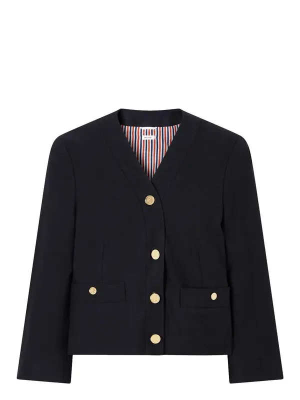 Thom Browne Cropped Virgin Wool-hopsack Jacket - Blue