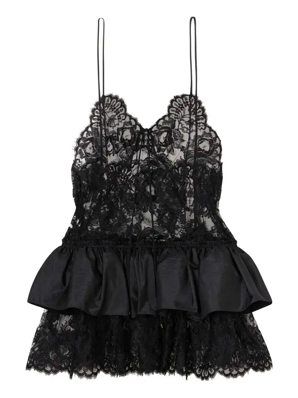 Chloé Ruffled Lace-trimmed Taffeta Cami - Black