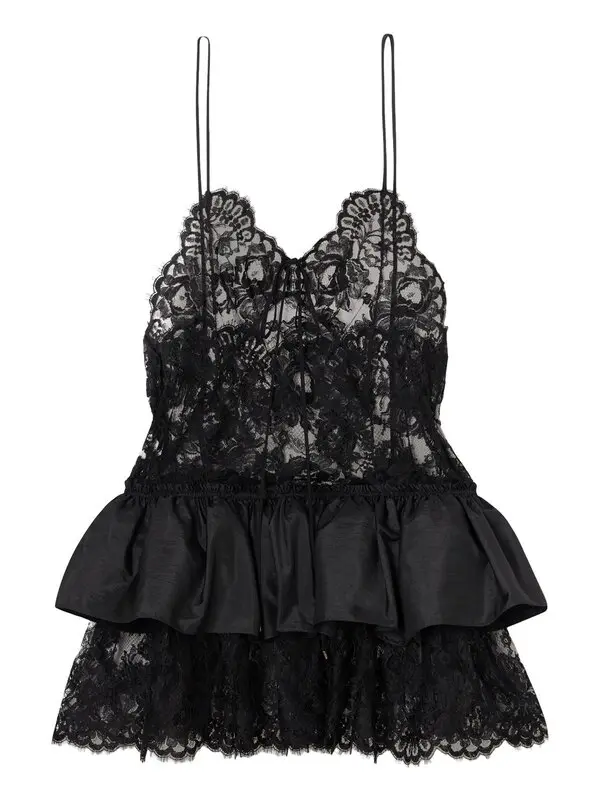 Chloé Ruffled Lace-trimmed Taffeta Cami - Black