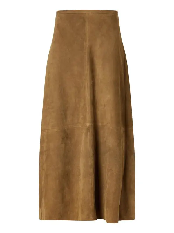 JOSEPH Helius Paneled Suede Midi Skirt - Brown