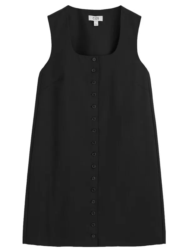 Cos Buttoned Wool-twill Mini Dress - Black