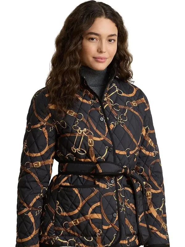 Ralph Lauren Belting-print Quilted Mockneck Jacket - Black