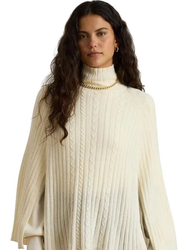 Ralph Lauren Cable & Rib-knit Mockneck Cape - Cream