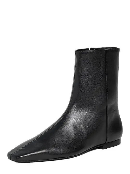 REFORMATION Remy Leather Flat Ankle Boots - Black Leather