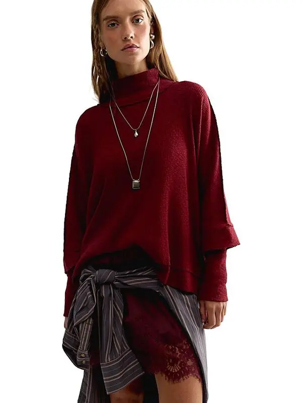 Free People We The Free Moon Daisy Turtleneck Twofer - Cabernet