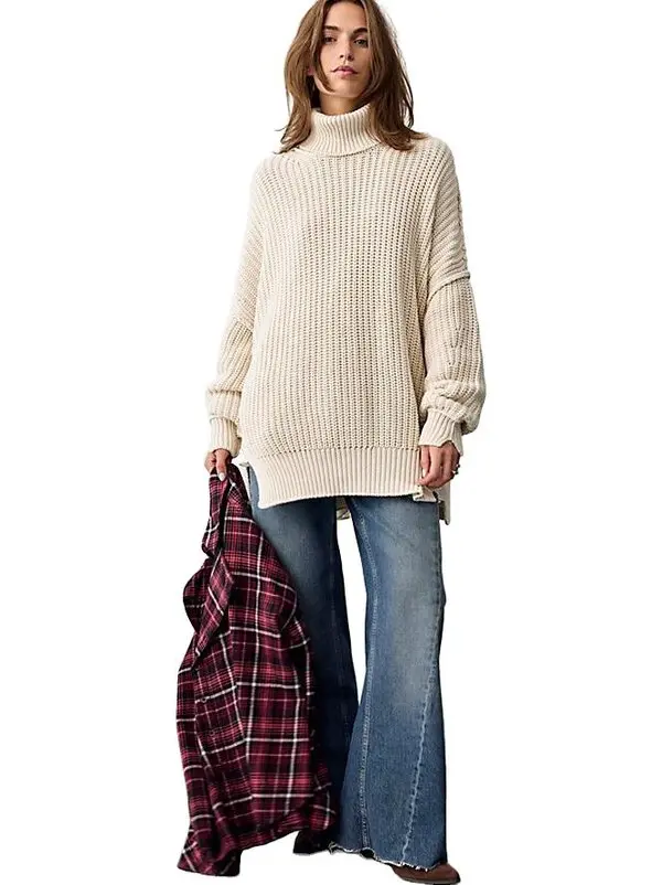Free People We The Free Worn Thru Turtleneck Sweater - Ivory