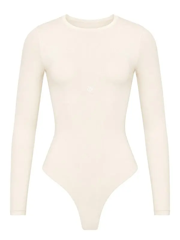 GOD SAVE QUEENS Neutrals Second Skin Long Sleeve Crew-neck Bodysuit Vanilla - White