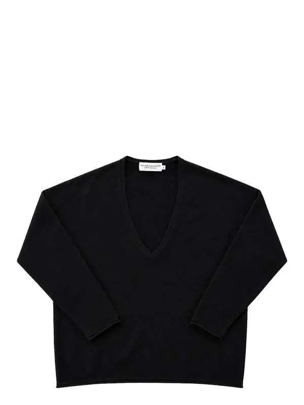 MAISON LOINTAINE Deep V-neck Sweater Blissful Basic Regular- Pure Prestige Cashmere - Black