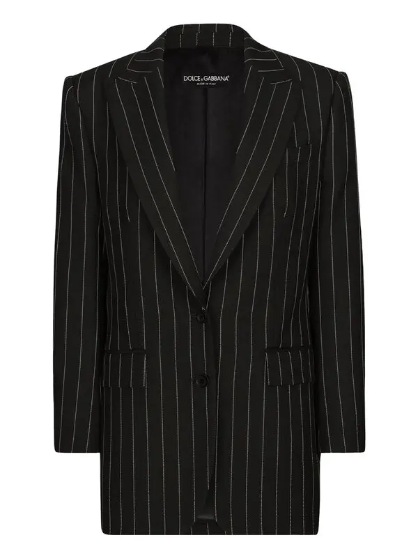 Dolce & Gabbana Pinstripe Padded-shoulder Blazer - Black