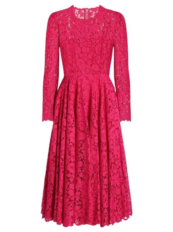 Dolce & Gabbana Dolce Gabbana Floral Lace Midi Dress - Pink