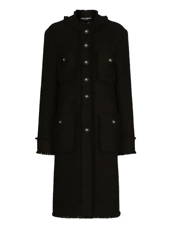 Dolce & Gabbana Tweed Buttoned Coat - Black